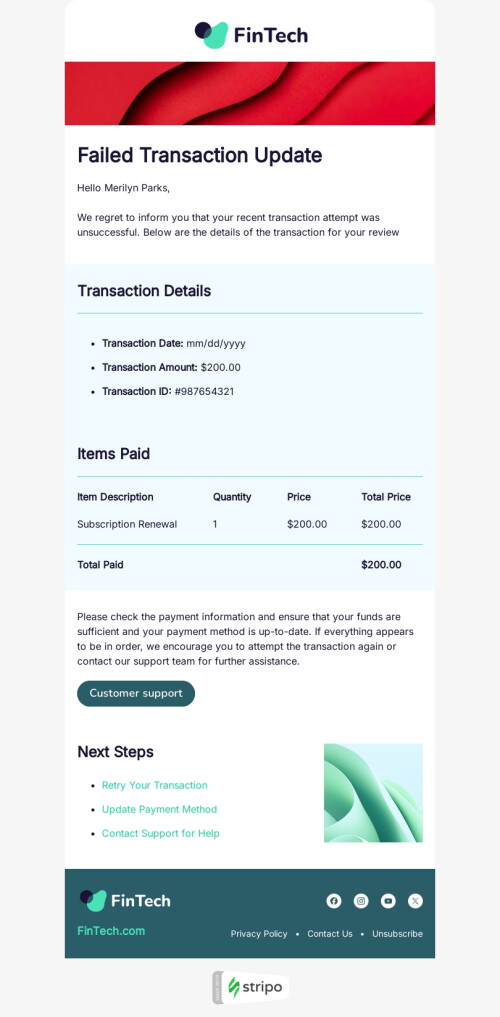 Failed transaction update Email Template by :full_name — Stripo.email