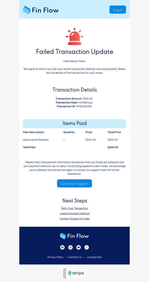 Transaction failed notice Email Template by :full_name — Stripo.email